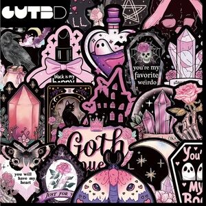 Holiday | Set Of 5 Pink Gothic Halloween Images Stickers Hearts Love ...